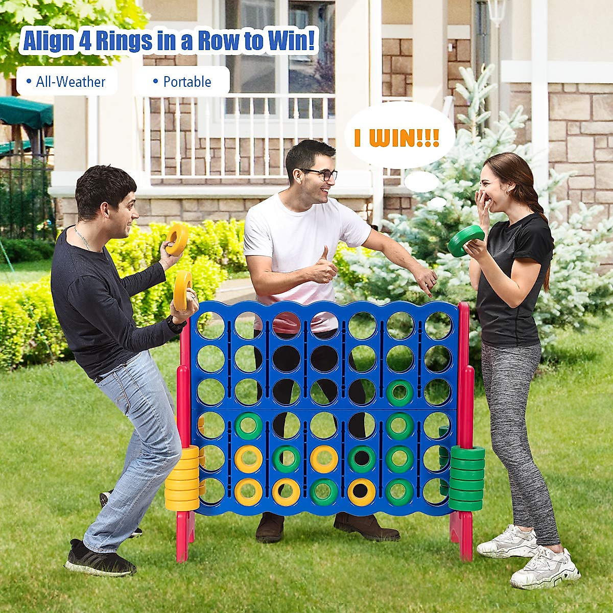 Costzon Giant 4-in-A-Row, Jumbo 4-to-Score Giant Game Set for Kids & Adults, Indoor Outdoor Yard Connect Game, 3.5FT Tall with 42 Jumbo Rings & Quick-Release Slider, Perfect for Family & Party Games