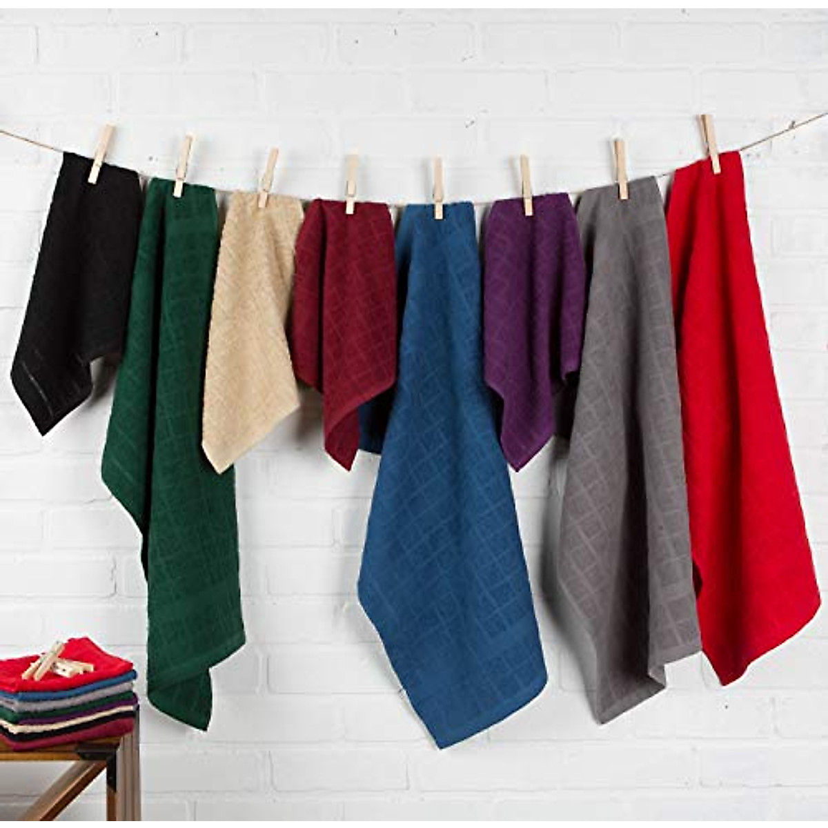 DII Basic Terry Collection Windowpane Dishtowel Set, 16x26, Dark Green Solid, 4 Piece