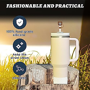 UBEEKOO Tumbler Cup Boot and Straw Covers Cap, Compatible with Stanley Tumbler 30/40oz, Including 1 Protective Silicone Boot and 1 Straw Toppers,Brown Bear 10mm