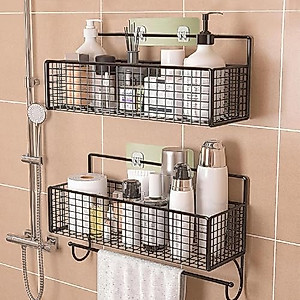 YCZARD 14Pcs Shower Caddy Adhesive Hooks Replacement, Shower Shelf Adhesive Stickers No Drilling, Gold Adhesive Shower Hooks Strong Adhesive for Showe Caddy, Soap Holder,Kitchen Racks(Single/Double)