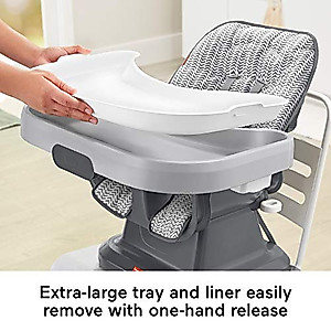 Fisher-Price Baby to Toddler High Chair SpaceSaver Simple Clean Portable Dining Seat & Booster with Washable Deep Tray & Liner, Pencil Strokes