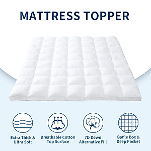 Mr.Ye Mattress Pad Queen Size Extra Thick Mattress Topper Soft Cotton Mattress Protector Mattress Cover with 8-21" Deep Pocket, White, 60x80 Inches