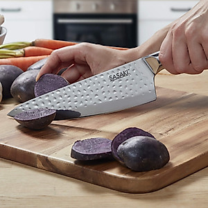 Sasaki Takumi Japanese AUS-10 Stainless Steel Chef Knife with Locking Sheath, 8-Inch, Black