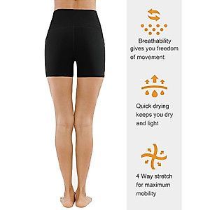 THE GYM PEOPLE High Waist Yoga Shorts for Women Tummy Control Fitness Athletic Workout Running Shorts with Deep Pockets (Medium, Black)