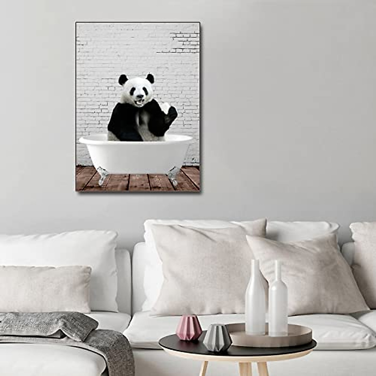 LAKEXINMART Bathroom Decor Canvas Wall Art Bathroom Panda Poster Cute Panda in Retro Bathtub Animal Wall Art Contemporary Painting Bathtub Wall Decor Funny Artworks Home Decor For Bathroom Frameless