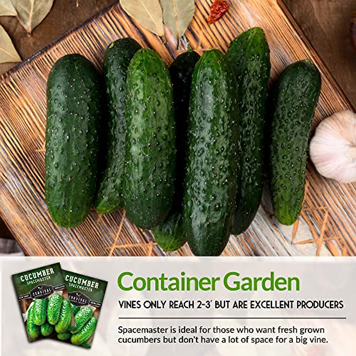 Survival Garden Seeds - Spacemaster Cucumber Seed for Planting - Packet with Instructions to Plant and Grow Container Friendly Cucumbers in Your Home Vegetable Garden - Non-GMO Heirloom Variety