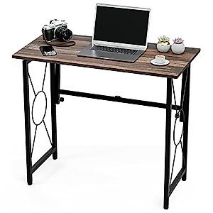 RISWER Foldable Desk,Folding Computer Desk for Small Spaces 31.5 inch Small Folding Table for Home Office Metal Frame Collapsible Desk for Laptop No Assembly Rustic Style