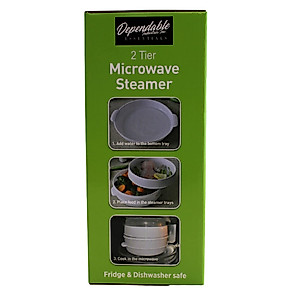 Dependable Industries 2 Tier Microwave Steamer Healthy Cooking Quick Fast Vegetables Meats Poultry Fish No Oil Needed! BPA FREE