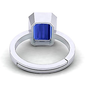 LMDPRAJAPATIS Natural Certified 7.25 Carat Original Unheated Untreatet Blue Sapphire (Neelam) 925 Sterling silver Ring Octagon Shape For Men & Women's