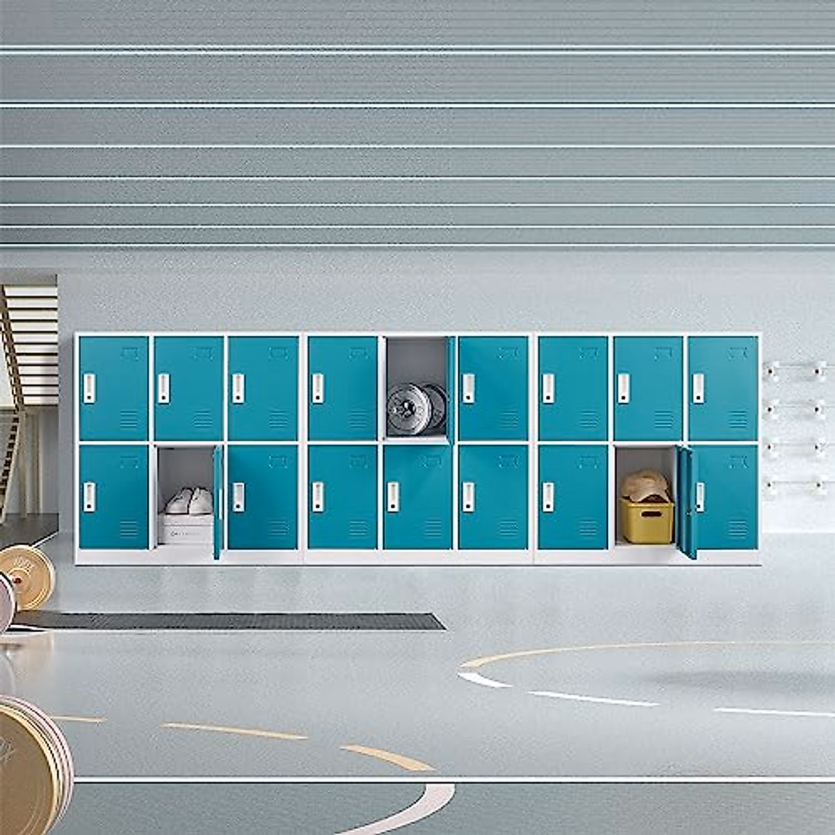 WTRAVEL Locker Steel Storage Cabinet, 2 Tiers 6 Doors Storage Locker for Gym School Office Metal Lockers for Employees with Keys (2 Tiers / 6 Doors Sky-Blue)