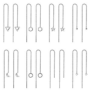 LOLIAS 8Pairs Stainless Steel Threader Earrings for Women Lightweight Drop Dangle Chain Earrings Minimalist Chain Tassel Earrings Set
