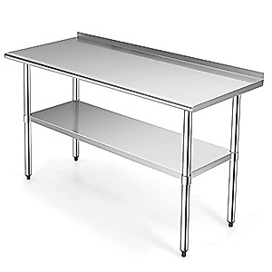 Giantex 60x24 Inches Stainless Steel Table with Backsplash, Metal Commercial Kitchen Table for Prep & Work with Adjustable Undershelf, Heavy-Duty Prep Table
