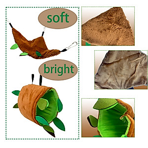 MUYG Hamster Hammock,Small Animal Hanging Hideout Tunnel Sleeping Set Plush Swing Warm Bed House Cage Nest Accessories for Sugar Glider,Squirrel,Brown(5 Pcs)