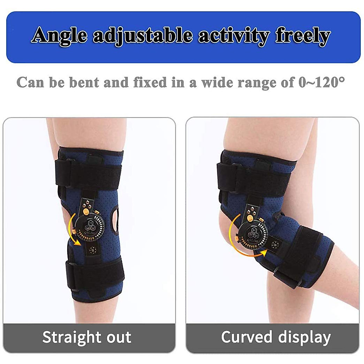 PHASFBJ Joint Injury Splint, Knee Orthosis Support Sport Knee Brace Adjustable Joint Stabilizer Hinged Leg Fracture Fixed Braces Protector Bone Orthosis Ligament Care,Blue,L