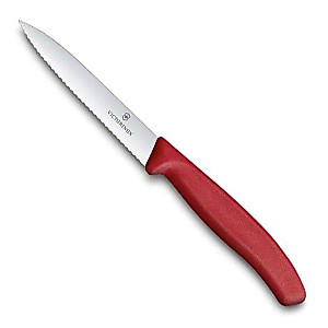 Victorinox 4 Inch Swiss Classic Paring Knife with Serrated Edge, Spear Point, Red