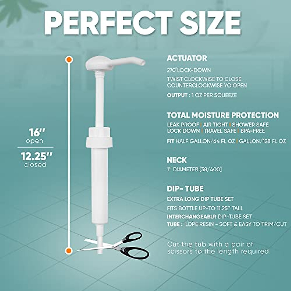 Gallon Pump Dispenser - Dispenses 1 Ounce Per Stroke - for Plastic or Glass Bottles – Heavy-Duty Leak Proof for Commercial and Household Use - Plastic Pump for 1 Gallon Jug – BPA Free (Pack of 4)