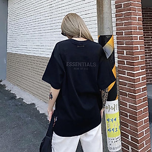 THE DINWEI NICE Hip Hop T-Shirt Ess Letter Print Couples Tee Sweatshirt for Men and Women Short Sleeve Oversized (Black,Small,Small)