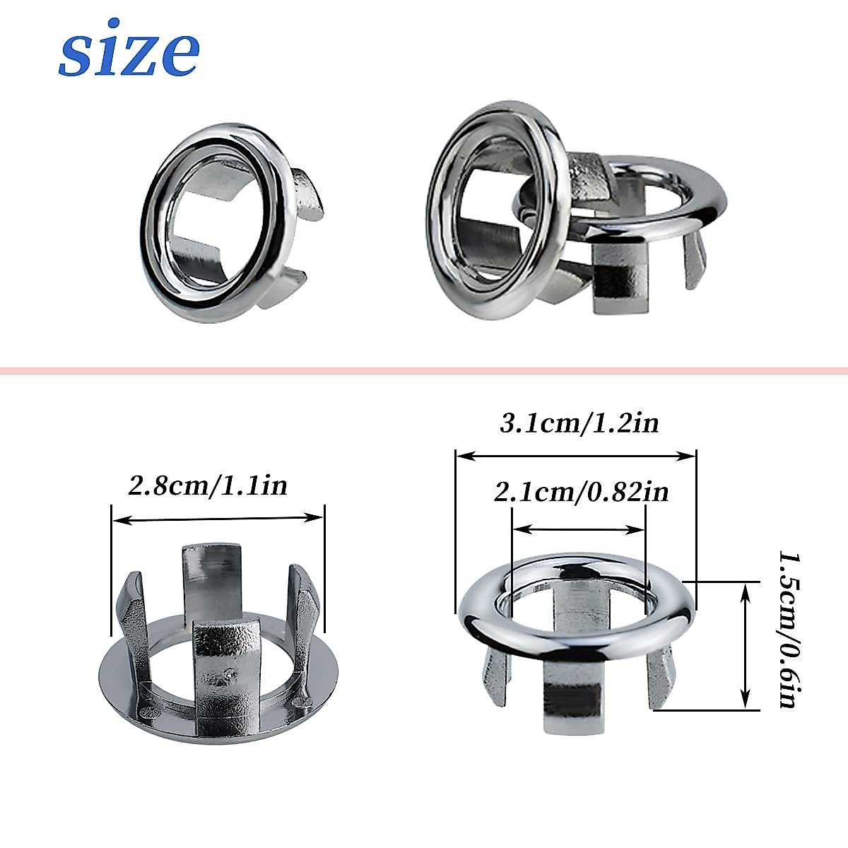 6 Pcs Electroplating Sink Overflow Ring Round Basin Cover Sink Basin Trim Vanity Sink Overflow Cap for Bathroom Kitchen Small Sink Insert (Silver)