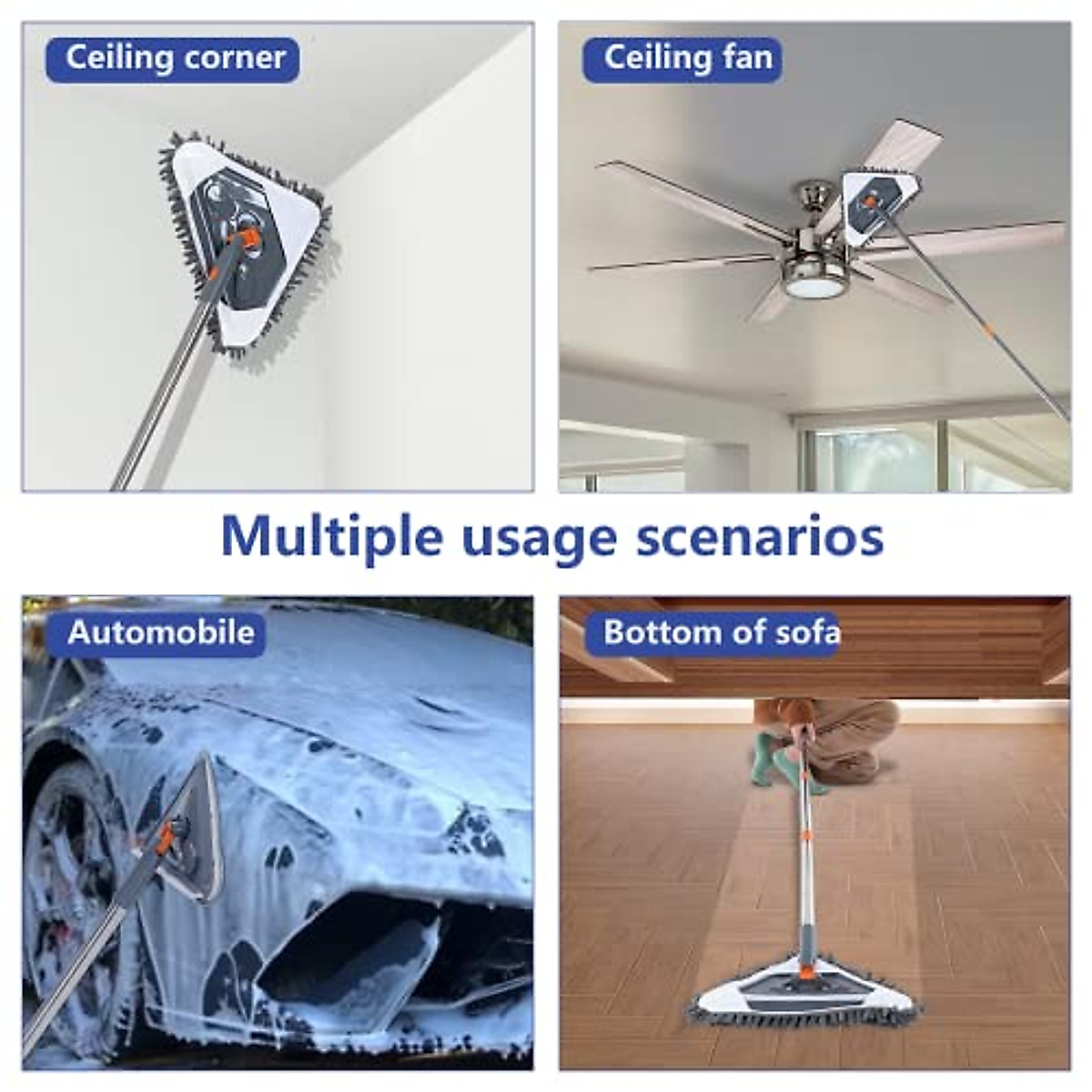 85" Wall Mop, Wall Cleaner with Long Handle, 360° Rotation, Ceiling Cleaning Tool with Extension Pole 39" to 85 ",6 Microfiber Chenille Pads