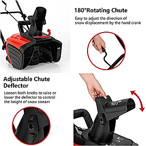 Safstar Snow Blower, Electric Snow Thrower with 180° Chute Rotation & 2 Transport Wheels, 10” Clearing Depth & 18” Width, Power Snow Blower w/30 Feet Throwing Distance, 720Lbs /Minute (Red)