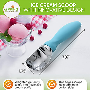 Spring Chef Ice Cream Scoop with Soft Grip Handle, Professional Heavy Duty Sturdy Scooper, Premium Kitchen Tool for Cookie Dough, Gelato, Sorbet, Aqua Sky