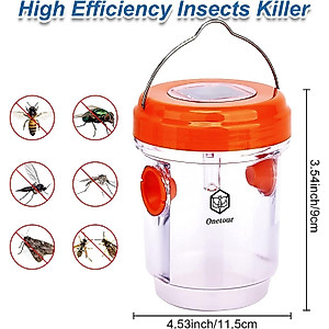 2 Pack Solar Wasp Traps, Solar Powered Wasp Killer Hanging with UV LED Light, Reusable Bee Trap Catcher Outdoor for Hornets, Yellow Jackets