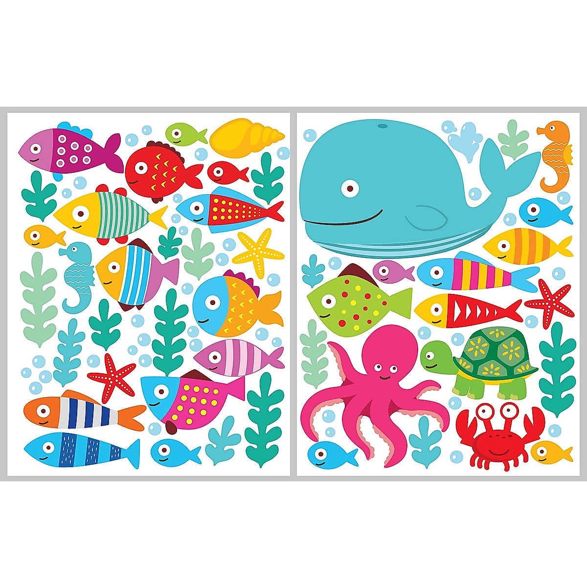 Ocean Fish Wall Decals – Sea Whale Turtle Tropical Creatures Bathroom Stickers - Cartoon Decorative Bathroom Wall Decal for Kids [>50 Art Decals]