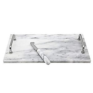 Godinger La Cucina Marble Cheese Board with Knife, 14.00L x 8.00W x 1.85H, Off-white