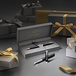 PARKER Sonnet Fountain Pen, Prestige Chiseled Silver with Gold Trim, Solid 18k Gold Medium Nib