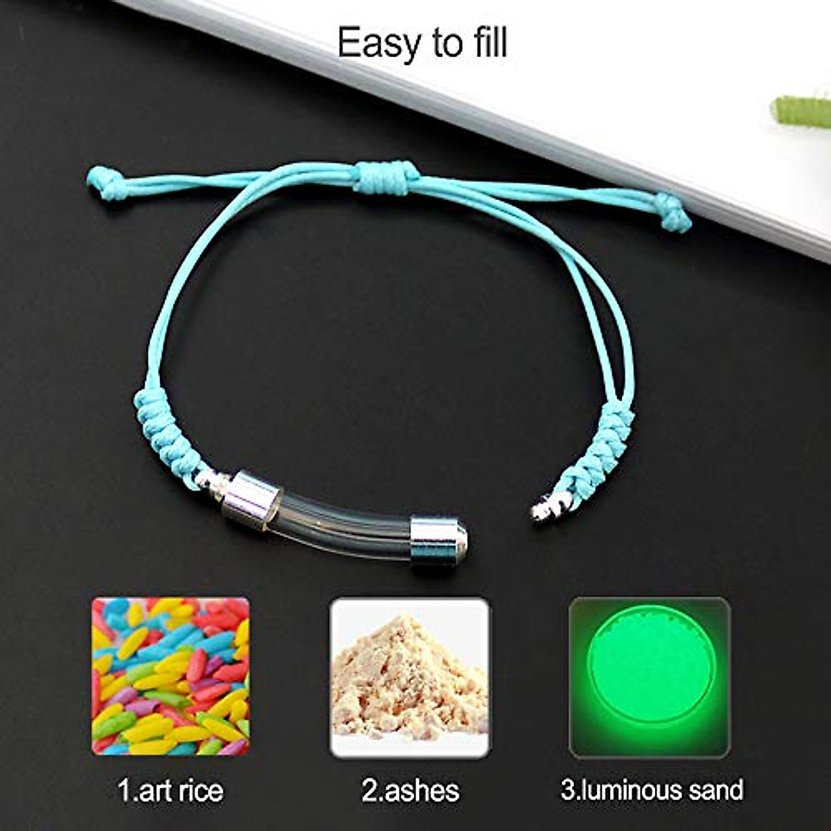 2PCS Fillable Glass Vial Bracelets Keepsake Urn Bracelts for Ashes Glass Urn Bracelets for women(Blue Bracelet)