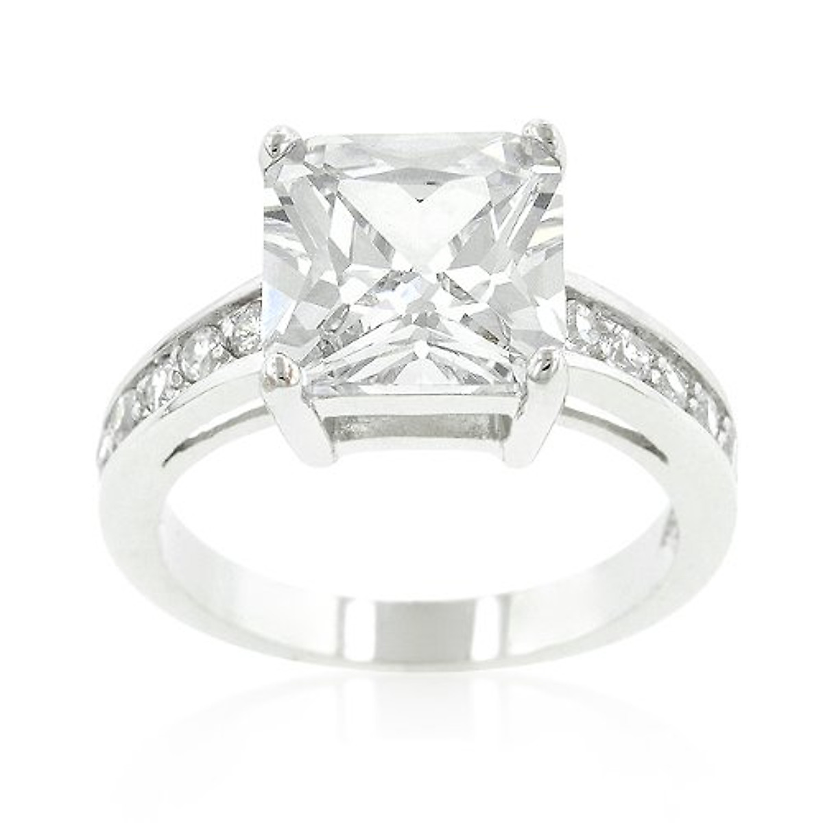 Kate Bissett Raised Pave Engagement Ring Featuring a 10mm Princess Cut Center Stone & 2mm Side Stones Size 10