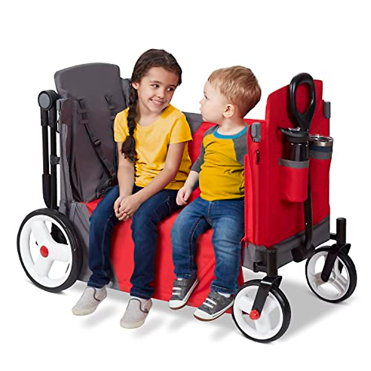 Radio Flyer Discovery Stroll 'N Wagon with Canopies, Folding Wagon with Single Recline Seat, for 1+ Years