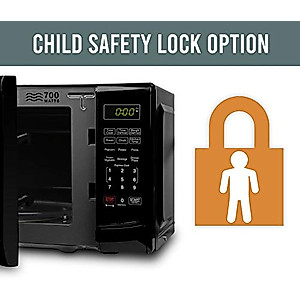 Farberware Compact Countertop Microwave Oven, 0.7 Cu. Ft. 700-Watt with LED Lighting, Child Lock, Easy Clean Grey Interior, Retro Black