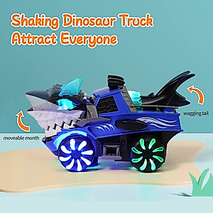 Shark Monster Truck Toy for Baby Boy,Shark Car Lights Up Toy with Chomper Shakes Sounds Blue Shark Truck Toys for Toddlers 1 2 3 4 5 Years Old Babies Girls Kids Birthday Party Favors