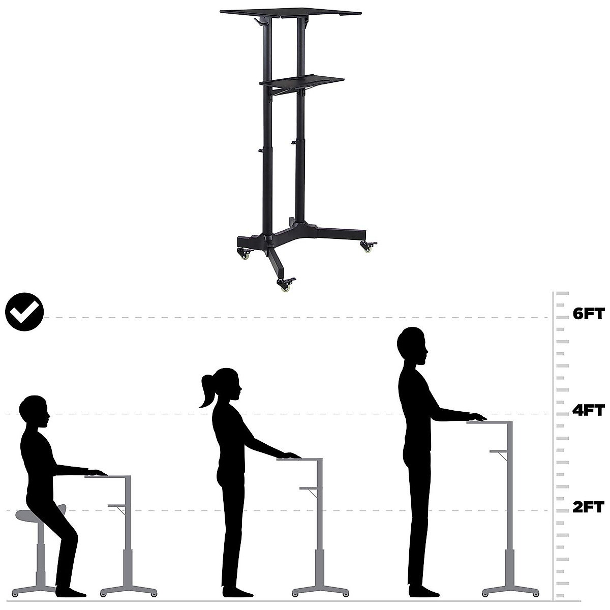 Mount-It! Mobile Standing Height Desk, Portable Podium and Rolling Presentation Lectern, Laptop Stand Up Desk with Caster Wheels (MI-7971)