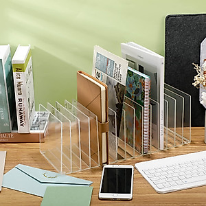 Ctosree Acrylic File Organizer for Desk Vertical File Holder 15 Compartments Desktop File Sorter Mail Organizer Countertop Folder Stand Racks for Office Home School Desk(Clear, Rectangle)