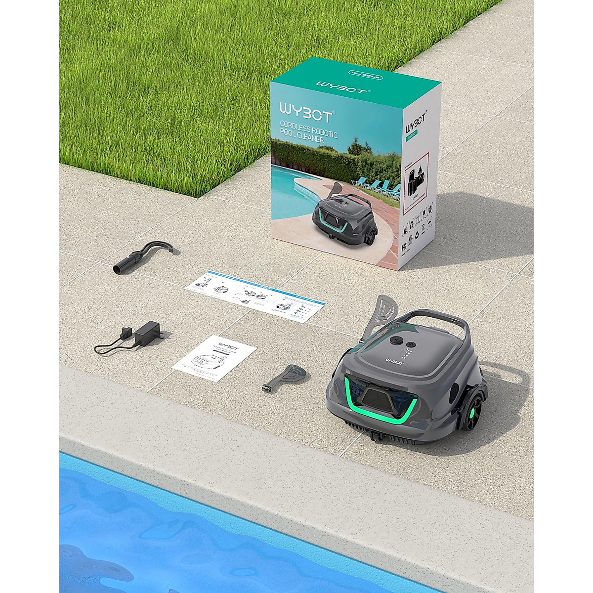 WYBOT Robotic Pool Cleaner with 2.5H Fast Charging, Cycle Cleaning, Ideal for Flat-Bottomed Pools
