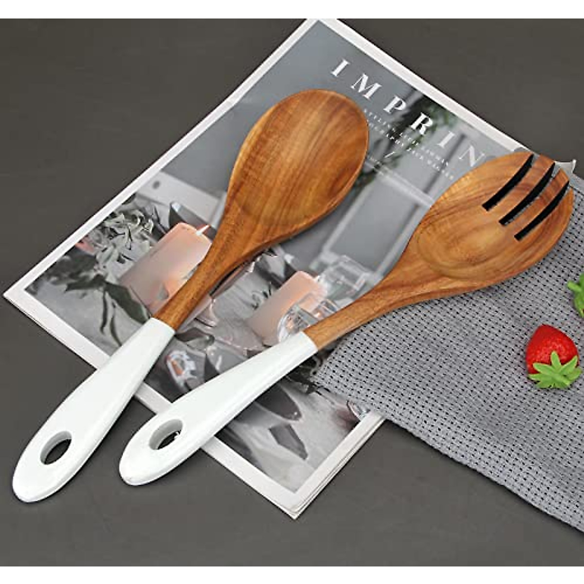 Best Salad Servers Wooden Salad Tongs 10 inch Long Salad Spoon and Fork Serving Utensils Mixing Spoon Wood Kitchen Serving Spoons Salad Fork