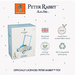 Orange Tree Toys - Peter Rabbit Block Trolley - Wooden Alphabet Block Trolley That Encourages First Steps and Develops Key Motor Skills, Includes 30 Blocks, for Kids Ages 12 Months +