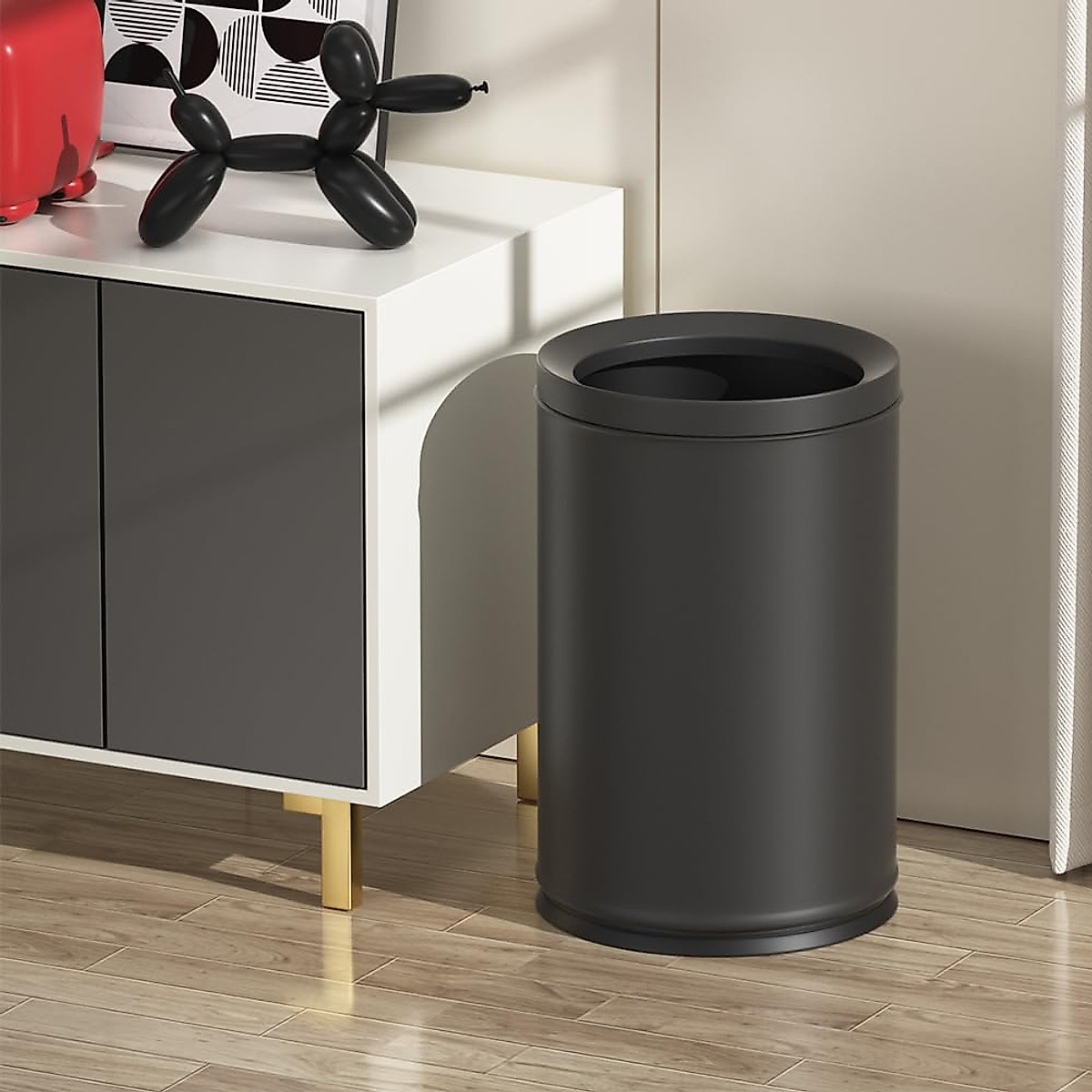 YOJIA 9L/2.4Gal Black Bathroom Trash Can,Double Lyers Metal Waste Basket, BlackGarbage Can for Bathroom, Living Room, Kitchen, Office,Bank, Near Desk(Black 9L)