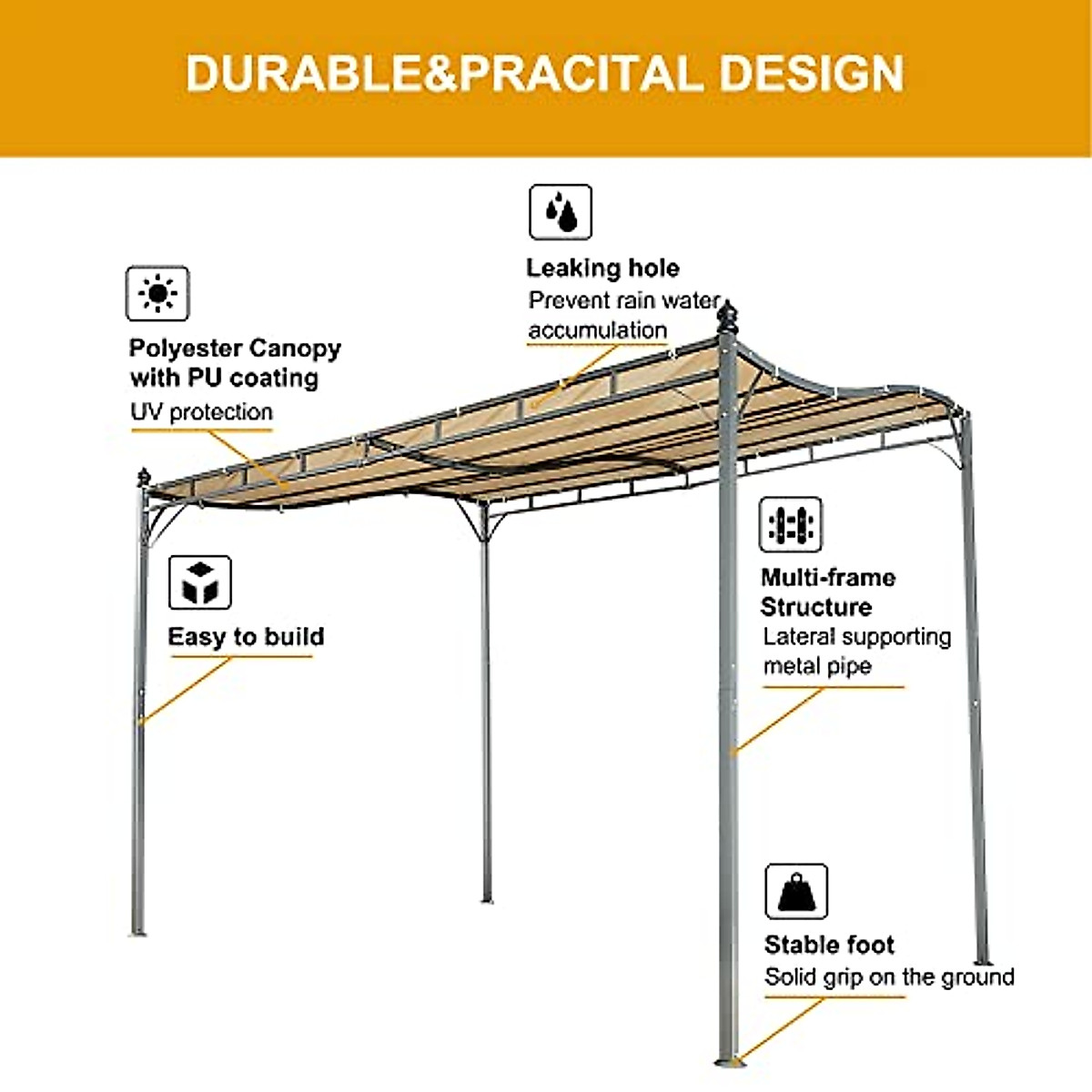 Aweather Metal Pergola Gazebo for Patio Backyard,Sun Shade Shelter for Porch Party,Garden,Grill Gazebo(Beige)