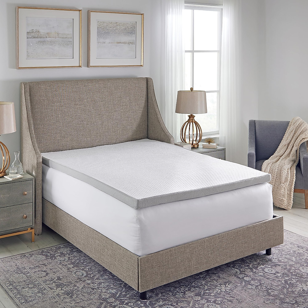 Bodipedic 2 Inch Memory Foam Mattress Topper, Cooling Gel Infused Mattress Topper, Luxury Graphene Infused Cover Included, CertiPUR-US Certified Foam, White