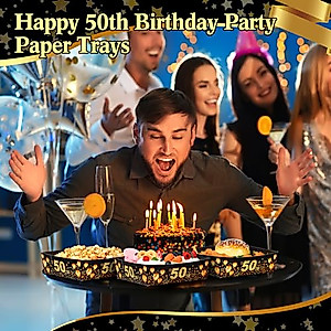 Tenceur 50 Pcs 50th Birthday Party Supplies Trays 5 lb Black and Gold Large Paper Boats for Food Disposable Snack Serving Nacho Trays for Men Women Happy 50 Years Birthday Party Supplies