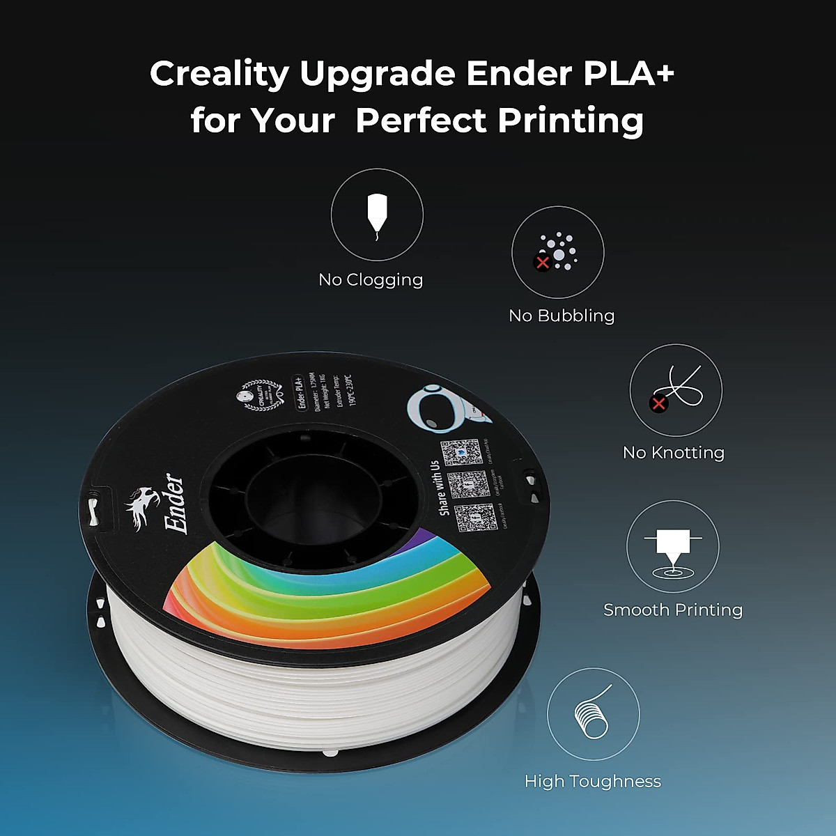 Official Creality Upgrade Ender 3D Printer Filament, White PLA+ Filament 1.75mm, 1kg Spool (2.2lbs), Accuracy +/- 0.02mm, 3D Printing Filament, Strong Toughness, Vacuum Packaging, Environment Friendly