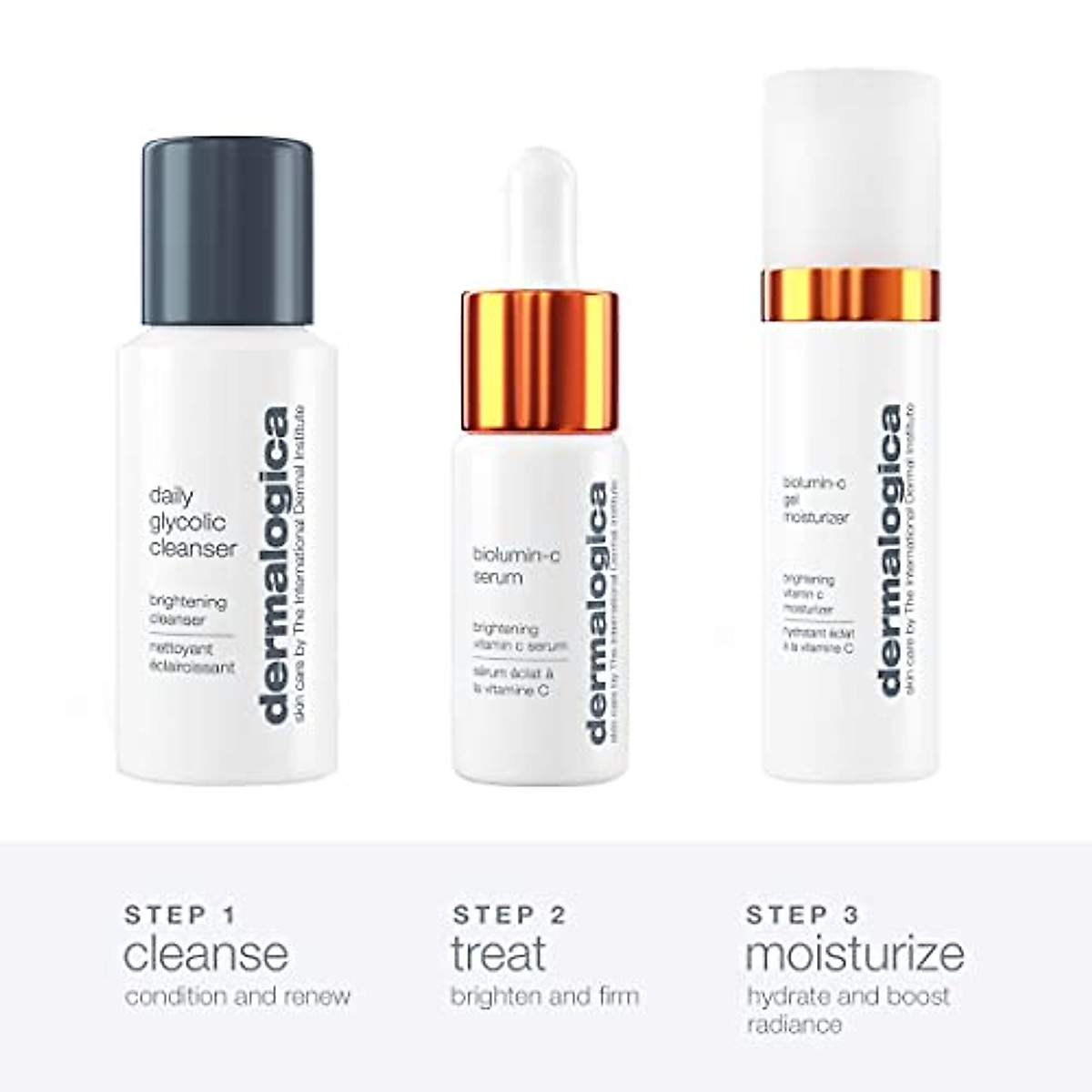 Dermalogica Daily Brightness Boosters Facial Skin Care Kit - Contains BioLumin-C Serum (0.3 oz), BioLumin-C Gel Moisturizer (0.5 oz), and Daily Glycolic Cleanser (1 oz)