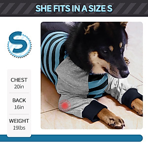 FUAMEY Dog Recovery Sleeve,Dog Recovery Shirt with Front Leg Dog Elbow Protector Stop Licking Joints Dog Surgery Suit for Medium Large Dogs Protecting Dog's Leg Wounds Blue Stripe XL