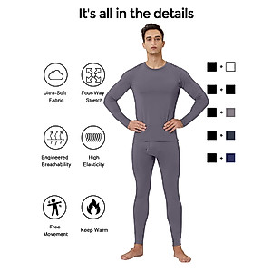 Thermal Underwear for Men, 2 Pack Long Johns Winter Long Underwear Sport Skiing Fleece Lined Base Layer Top and Bottom Set L
