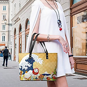 Womens Handbag Japanese Elements Japan Wave Leather Tote Bag Top Handle Satchel Bags For Lady