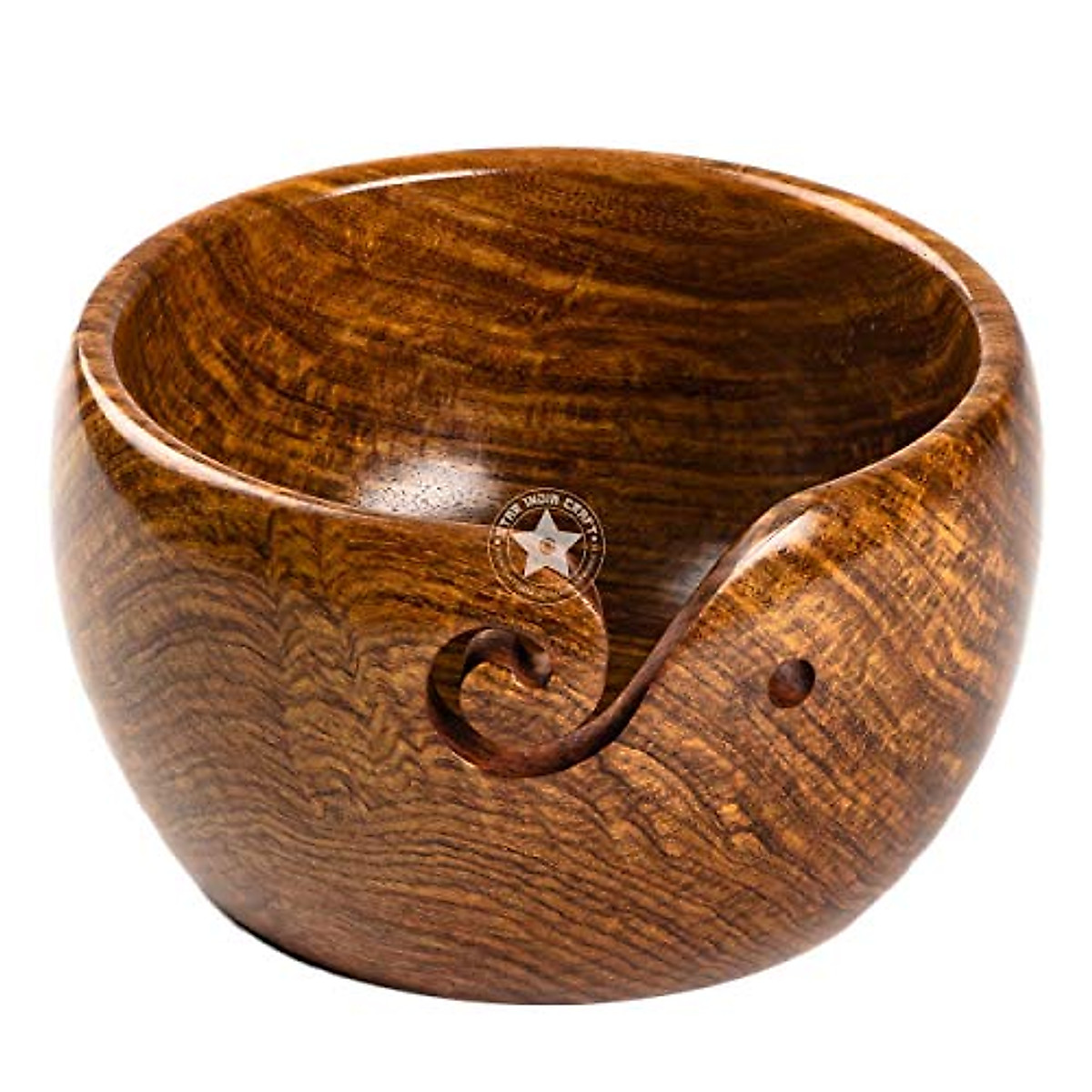 Handmade Rosewood Yarn Storage Bowl for Knitting & Crocheting by SIC | A Perfect Yarn Storage Bowl for Yarn Winder & Crochet Hook Accessories Holder (7 x 4", Rosewood Simple)