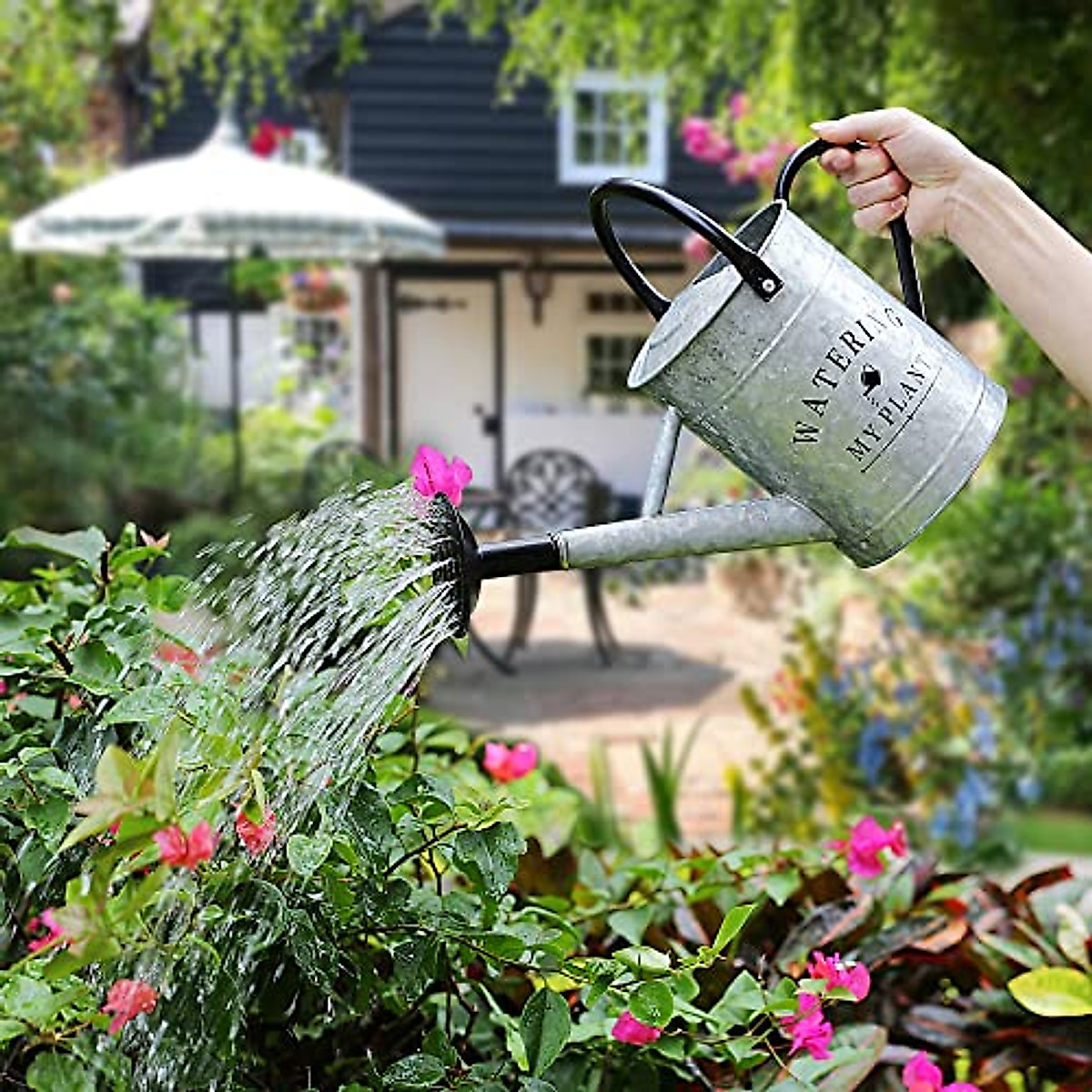 Garutom Galvanized Watering Can for Outdoor Plants, 1 Gallon Decorative Countryside Style Watering Can with Removable Spout, Perfect Metal Watering Can for Indoor Plants and Garden Flower